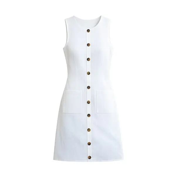 YUMI Viscose Button Detail Shift Dress - White