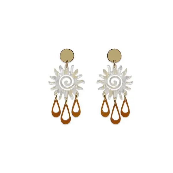 TOOLALLY Sun Chandelier Earrings - White/gold
