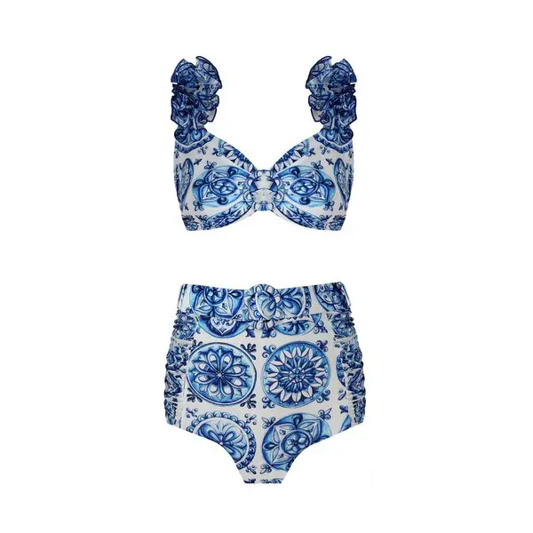 NUR KARAATA Lily Bleu Blanc Bikini Set - Blue