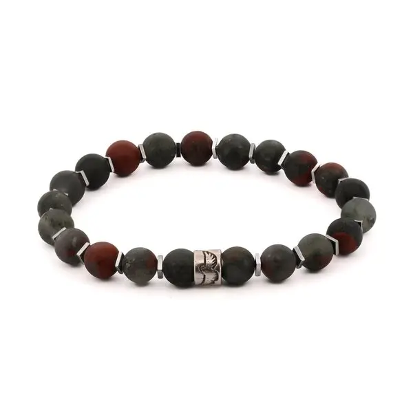 EBRU JEWELRY African Bloodstone & Silver Eagle Beaded Bracelet - Black/red/silver