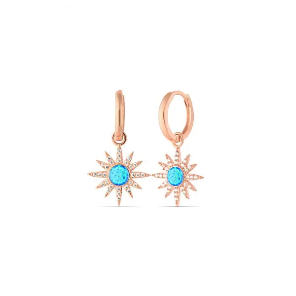 SPERO LONDON Rose Gold Sun Drop Hoop Earrings - Rose Gold/blue