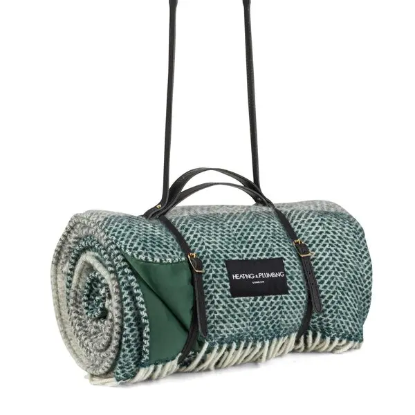 HEATING & PLUMBING LONDON Pure New Wool Picnic Blanket Down To The Valley - Green