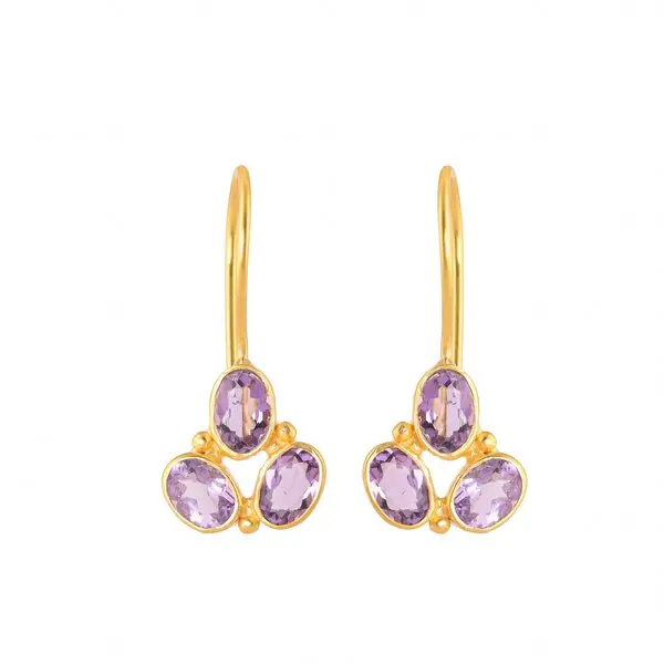 OPIUM JEWELS Lotus Amethyst Drop Earrings - Gold/yellow