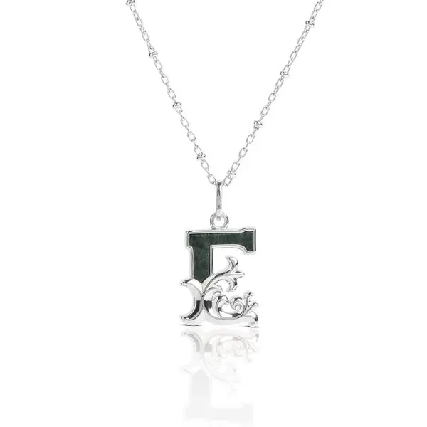 KASUN LONDON E Initial Pendant Necklace With Green Marble