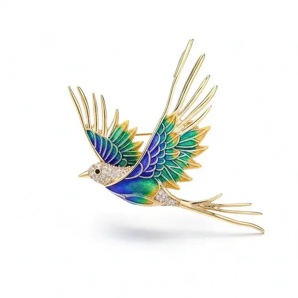 ANGEL BAROCCO Bluebird Crystal Statement Brooch - Gold