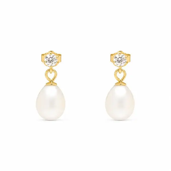 ESTERAH Maia Freshwater Pearl And Cubic Zirconia Drop Earrings In Yellow - Gold