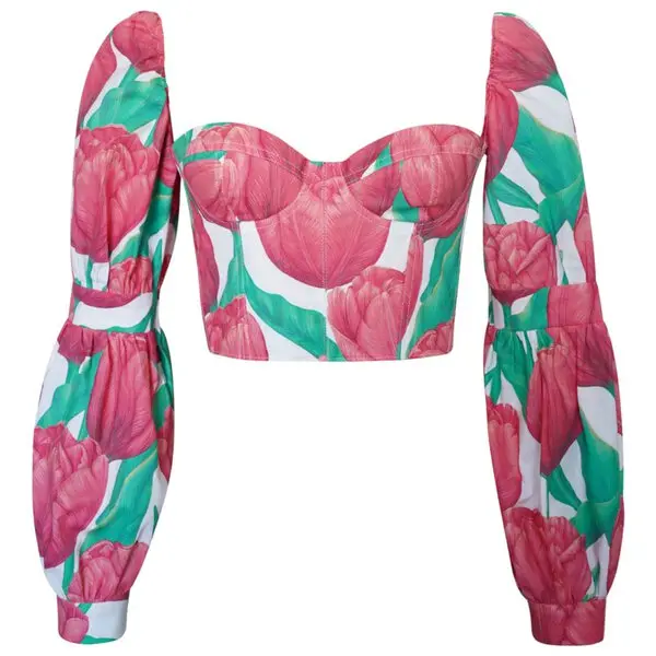 KATHY C VANG Lila Floral Bustier Crop Top - Red