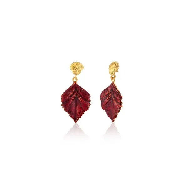 MILOU JEWELRY Linden Leaf Drop Earrings - Red