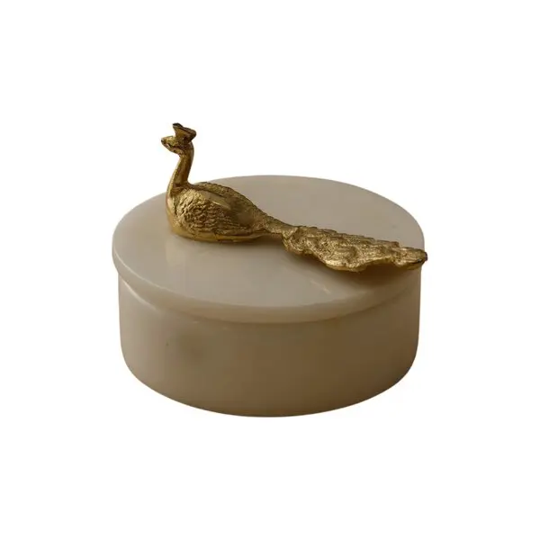 MARLETH Gold / White Peacock Marble Storage Box With Gold Lid - Gold/white