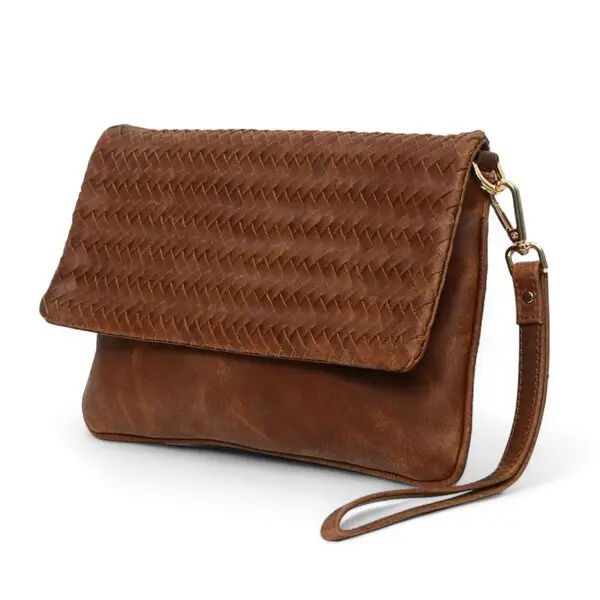 HIDES LEATHER CO. Leather Clutch And Crossbody Tech Wallet - Brown