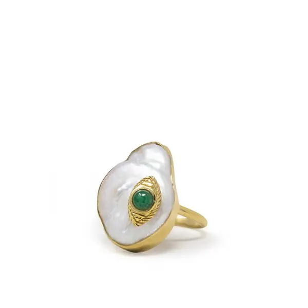 VINTOUCH ITALY The Eye Gold-plated Ring With Emerald And Pearl - Green
