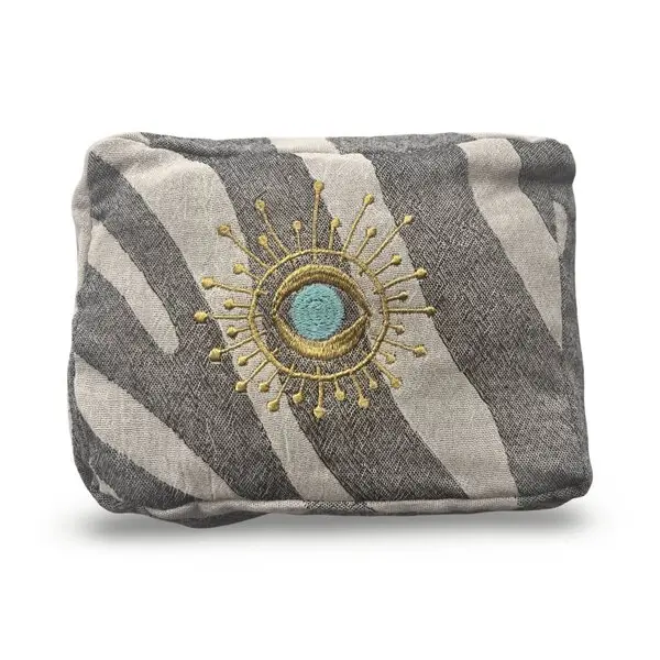 CASA DUNIYA Ohana Cotton Pouch With Evil Eye Embroidery - Grey