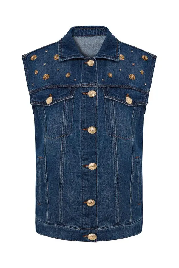 EXQUISE Studded Denim Serena D. Vest