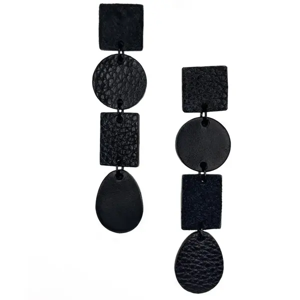 WAIWAI Mixed Texture Leather Drop Earrings - Black