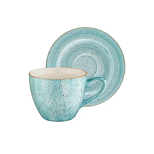 Turgla Home Aqua Bistro Espresso Cup Saucer Sets, For Four - Blue