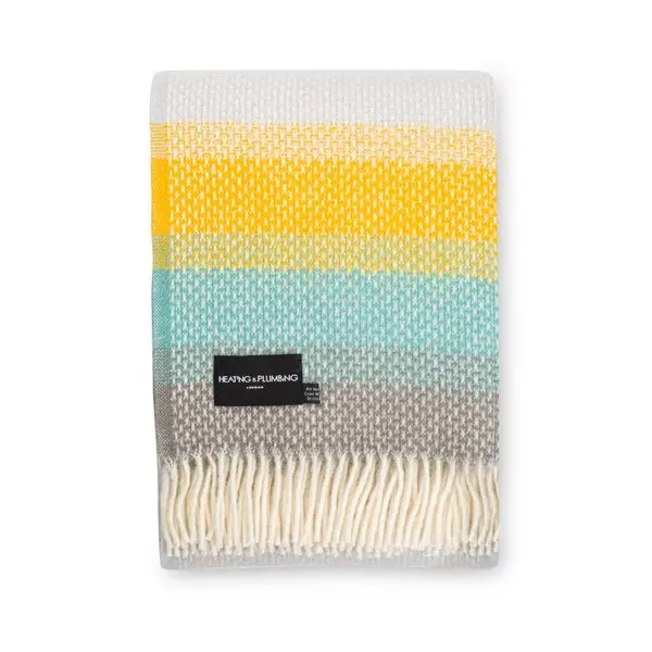 HEATING & PLUMBING LONDON Evening Tales Pure New Wool Blanket Super Fluffy Turquoise & Grey - Yellow