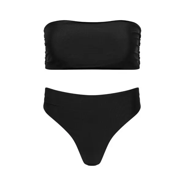 PLAYALUXE Capri Ruched Bandeau Bikini Set - Black