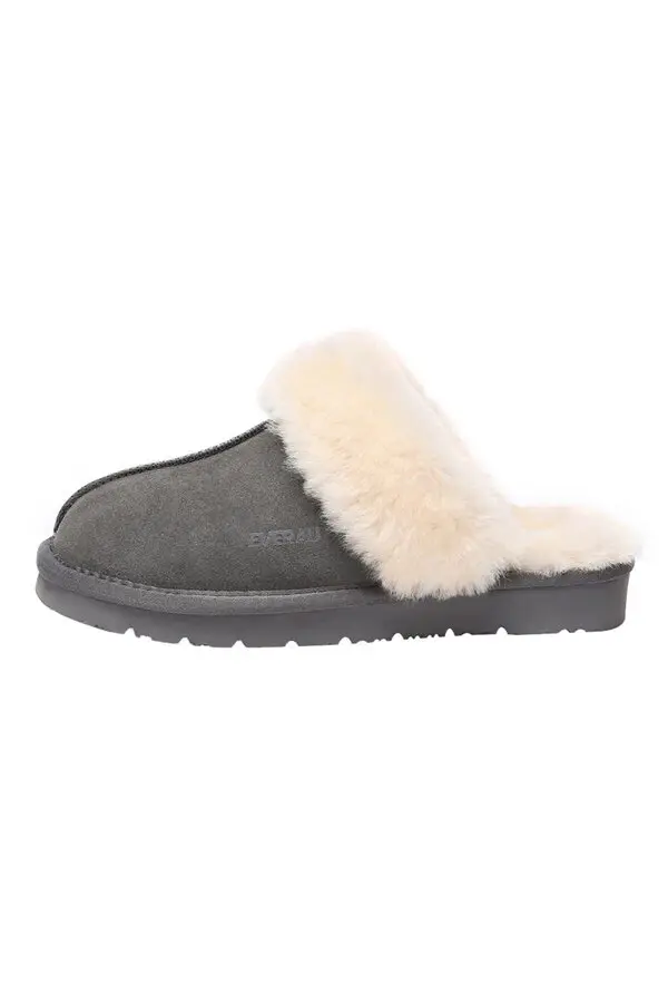 EVERAU AUSTRALIA Raven Suede And Sheepskin Slippers - Grey