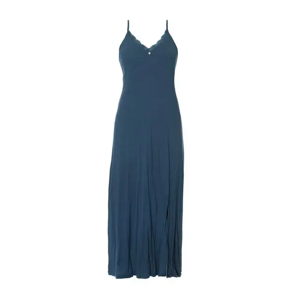 PRETTY YOU Green / Blue Bamboo Lace Midaxi Chemise In Teal - Green/blue