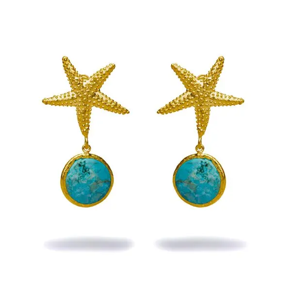 EBRU JEWELRY Gold Starfish Stud Earrings With Turquoise Stone - Gold/blue