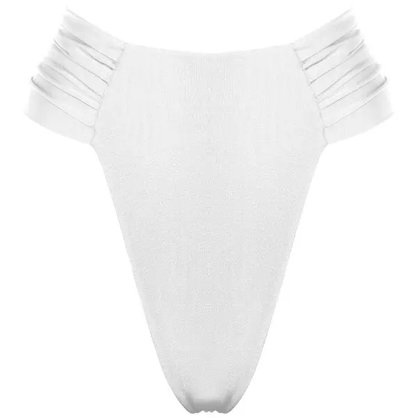 ANTONINIAS Clam High-waisted Bikini Bottom With Side Drape - White