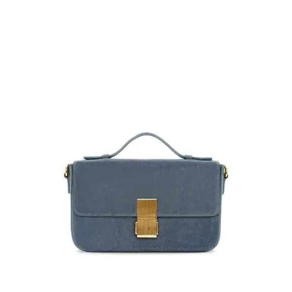 APATCHY LONDON Flora Top Handle Suede Denim Bag - Blue