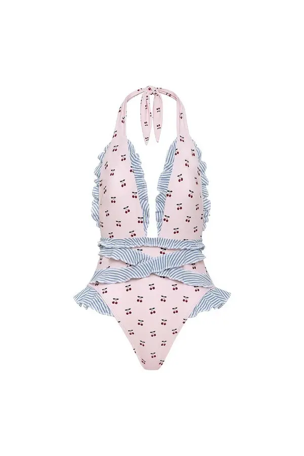 MONTCE Cherries Tropez Ruffle Edge One-piece - Pink