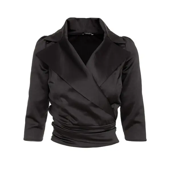 AVENUE N°29 Satin Lapel Wrap Blouse With Bow