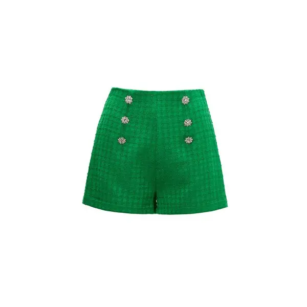 NISSA High Waisted Bouclé Shorts - Green
