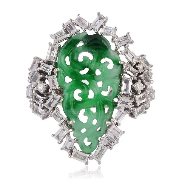 ARTISAN Name Jade, Sapphire & Diamond 18k White Gold Ring - Green/white