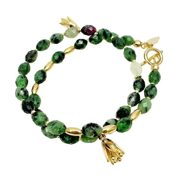 FARRA Gemstone Beaded Bracelet Or Choker - Green