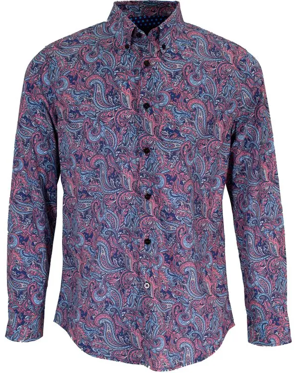 LORDS OF HARLECH Mitchell Paisley Goal Shirt In Strawberry - Red