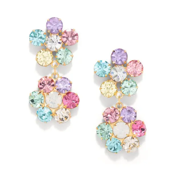 THE PINK REEF Penelope Handcrafted Gem Floral Drop Earrings - Pink