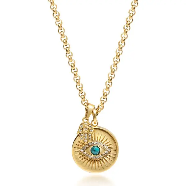 NIALAYA JEWELRY Evil Eye And Hamsa Hand Layered Necklace - Gold