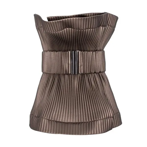 SILVIA SERBAN Pleated Eco-leather Waist Belt - Gold