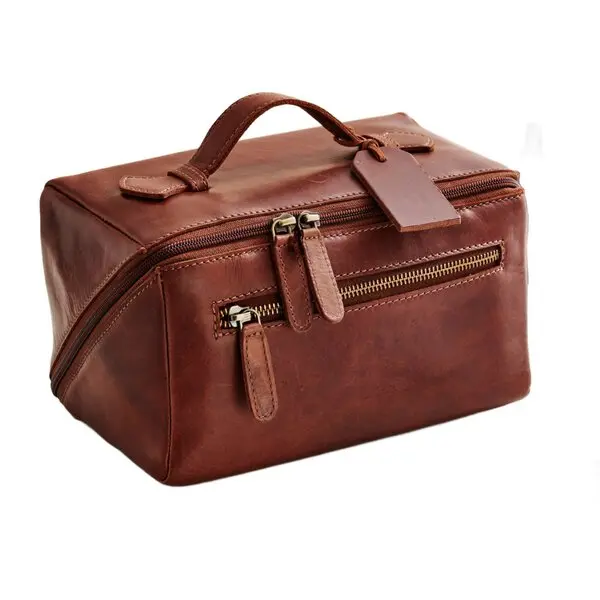 POSH TOTTY DESIGNS Leather Lay Flat Wash Bag - Brown