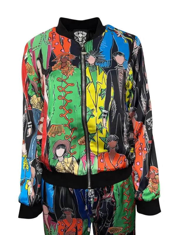 ANY OLD IRON Printed Heroes Bomber Jacket - Orange/black