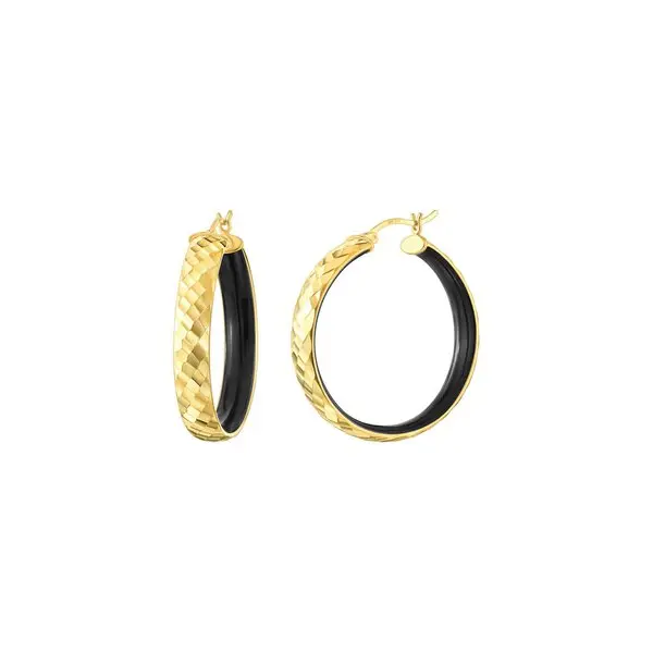 GOLD & HONEY Black Enamel Hammered Hoop Earrings - Black/gold