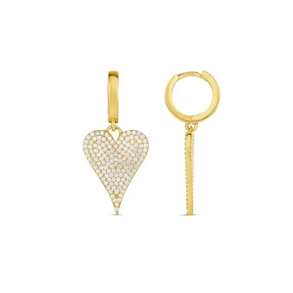 SHYMI Pave Heart Dangle Earrings - Gold