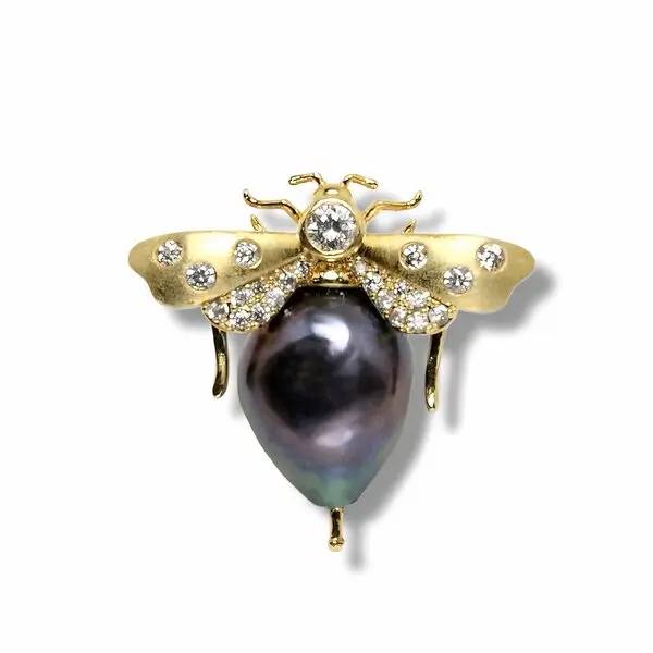 NINEMOO Black Pearl Honeybee Pendant And Brooch - Gold/black