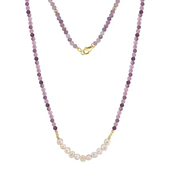 SHADED THE LABEL Lunari Purple Mica & Pearl Beaded Necklace - Gold/purple