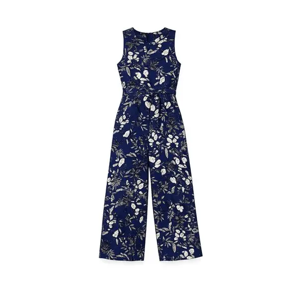 YUMI Leaf Print Culotte Jumpsuit - Blue