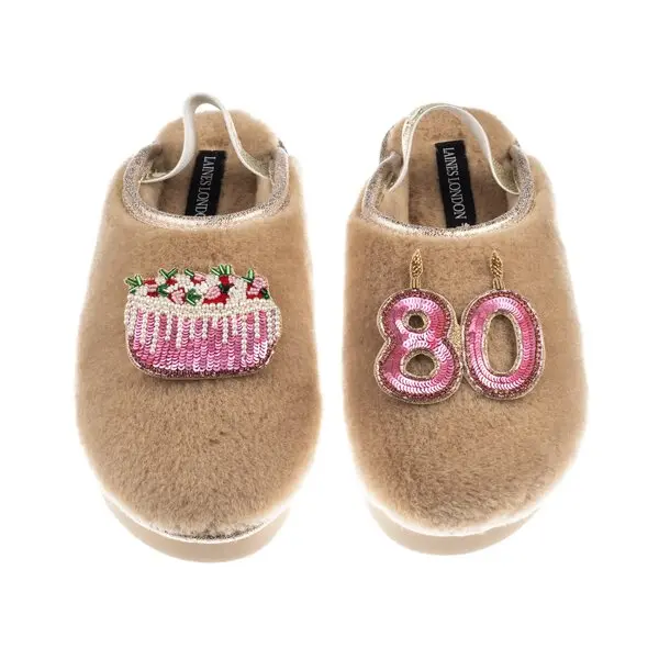 LAINES LONDON Flatform Cloud Slippers With Brooches - Brown/gold