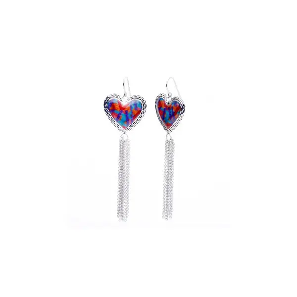 GOLD & HONEY Heart Shaped Tasseled Drop Earrings - Blue/red/silver
