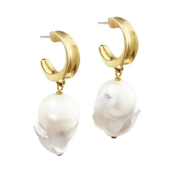 BIKO Barroco Pearl Hoop Earrings - Gold