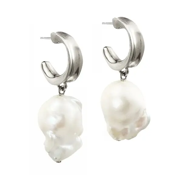 BIKO Barroco Pearl Hoop Earrings - Silver