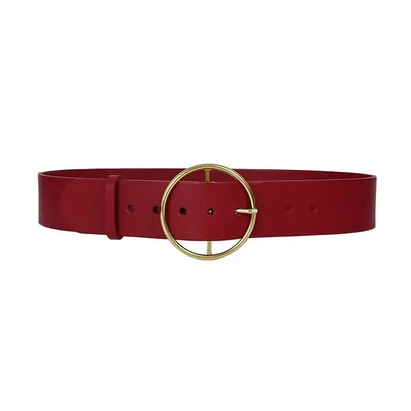 HAUTE CUIR Round Buckle Leather Belt - Red