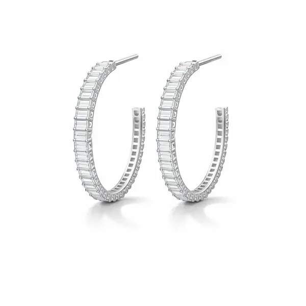 MAISON DE GALA Baguette Crystal Hoop Earrings - Silver