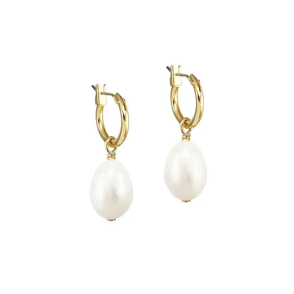 BIKO Freshwater Pearl Drop Hoop Earrings - Gold