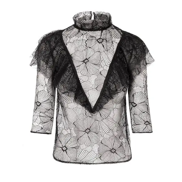 AVENUE N°29 Floral Lace Ruffle Blouse